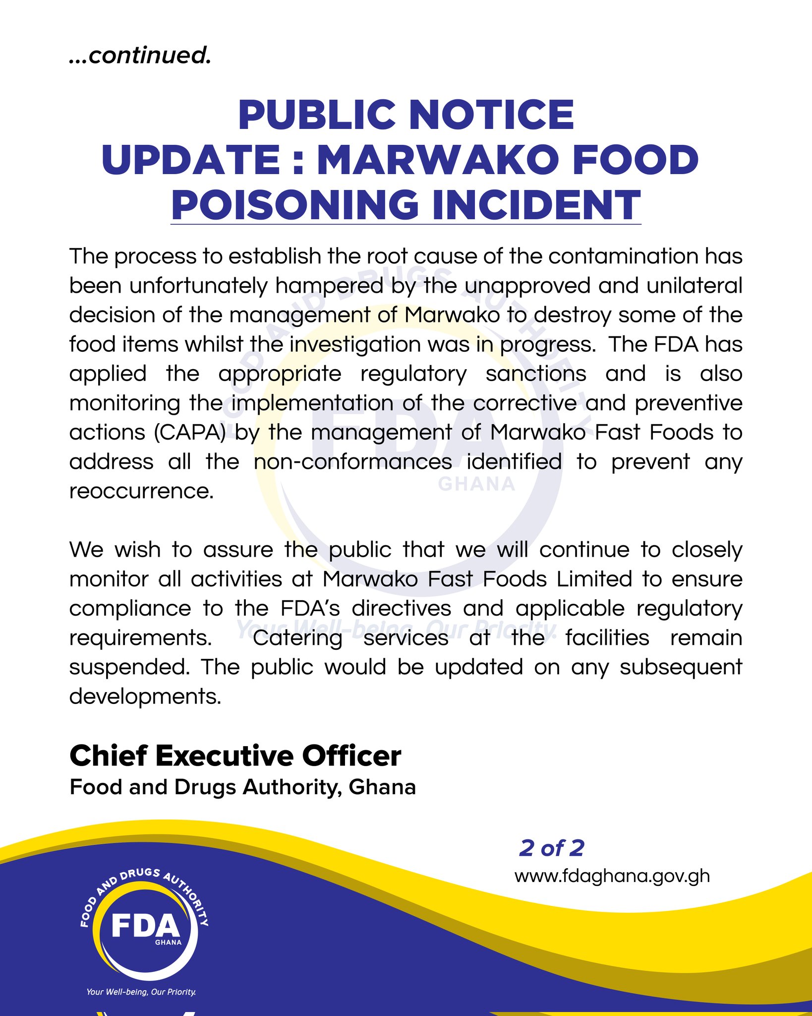 Poor hygiene caused Marwako’s food poisoning – Food and Drugs Authority ...